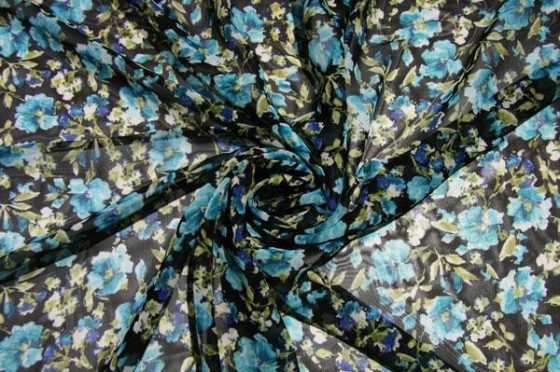 Large Blue Floral Chiffon - The Fabric Market